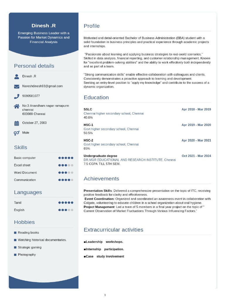 Dinesh CV | PDF