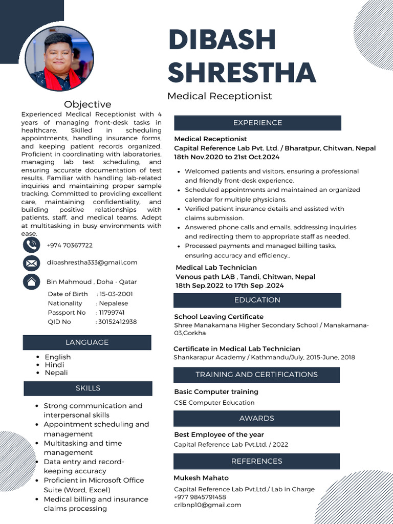 DIBASH Medical Receptionist | PDF | Medical Laboratory | Health Care