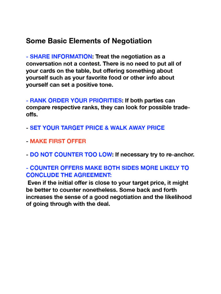Some Basic Rules of Negotiation | PDF