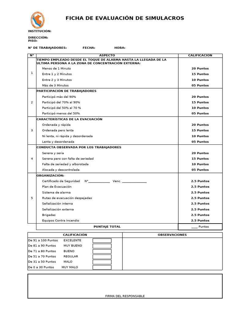 Formato de Evaluacion de Simulacro | PDF