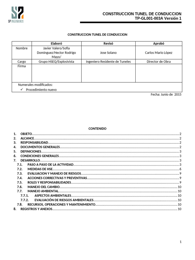 TP-GL001-003A V1 Procedimiento Construccion Tunel de Conduccion | PDF ...