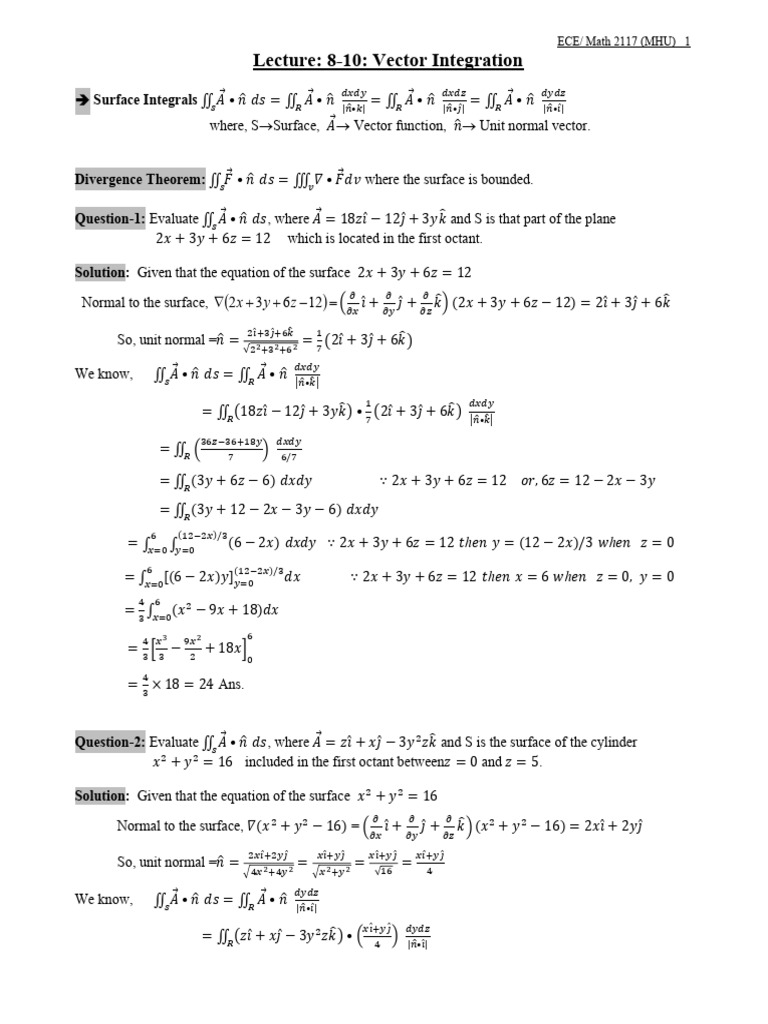 Lecture 8 10 Vector Integration | PDF | Differential Geometry | Multivariable Calculus