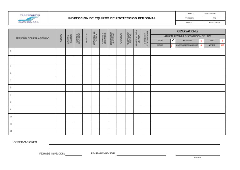 Inspección de EPP: Formato y Checklist | PDF
