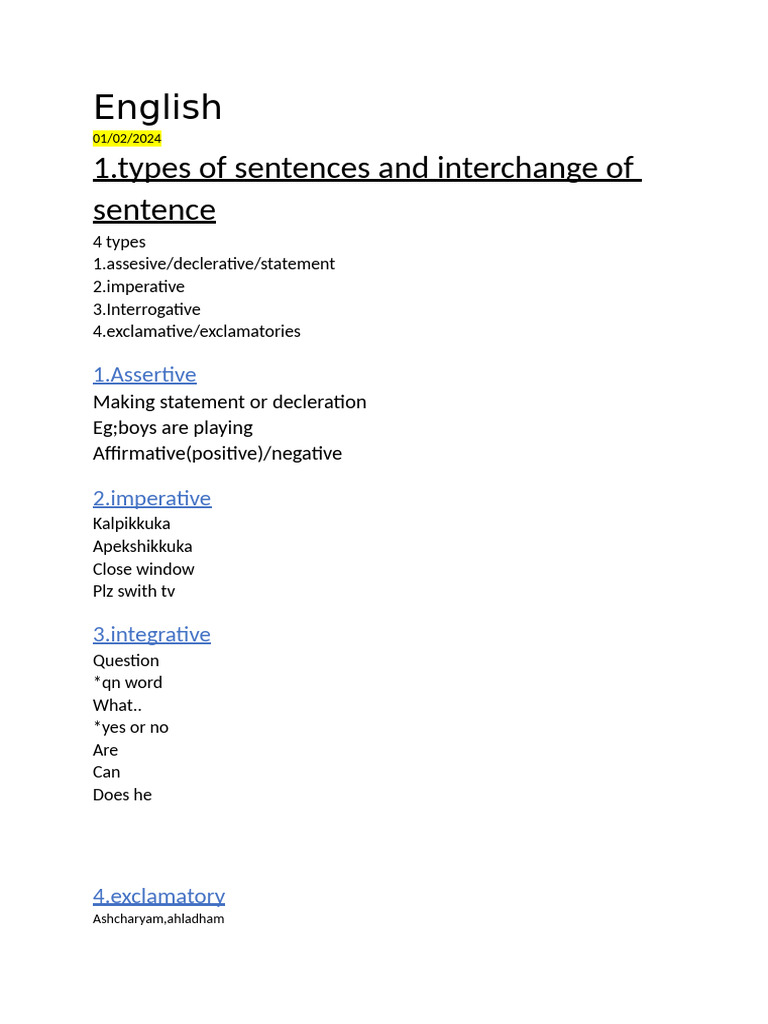 English-1.types of Sentenses and Interchange | PDF