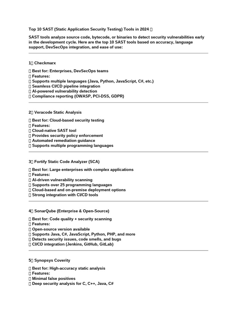top 10 sast tools | PDF | Information Technology | Computer Engineering