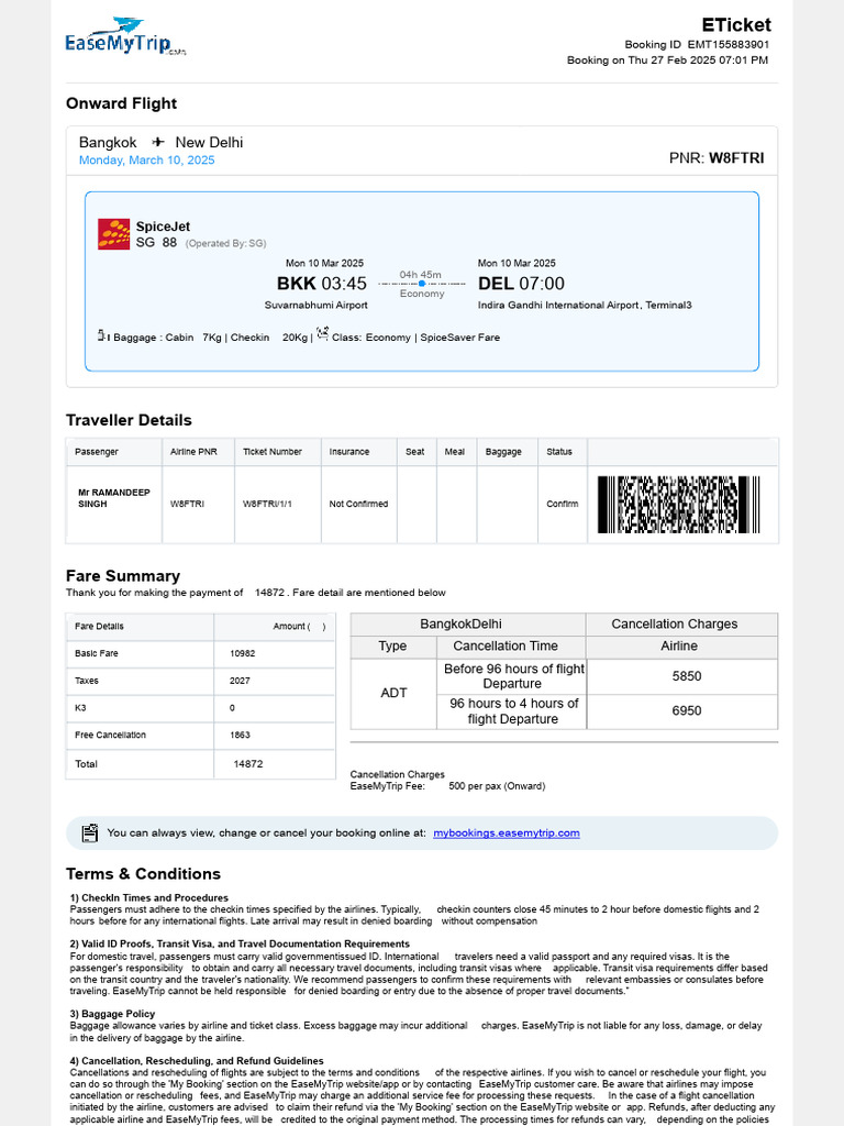 EaseMyTrip Flight E-Ticket_return_ramandeep_f | PDF
