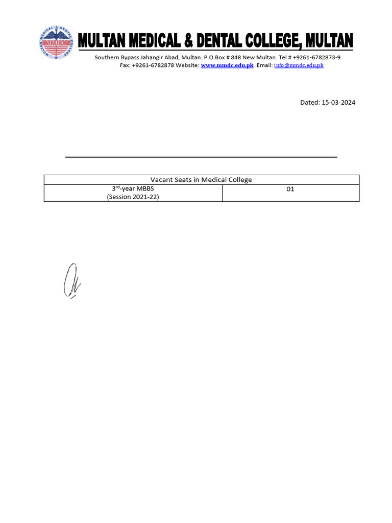 Vacant MBBS Seats at MMDC 2024 | PDF