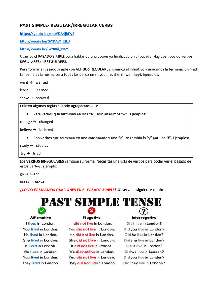 Past Simple: Regular & Irregular Verbs Guide | PDF | Linguistic ...