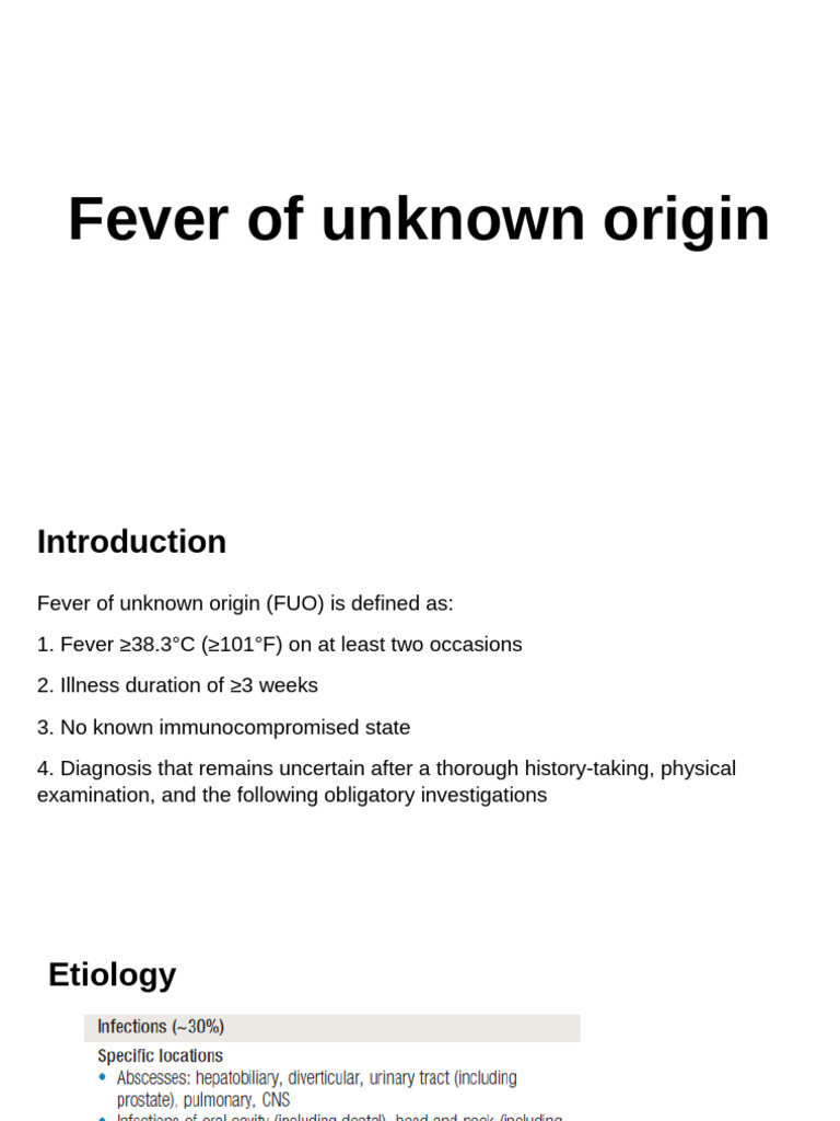 Overview of Fever of Unknown Origin | PDF