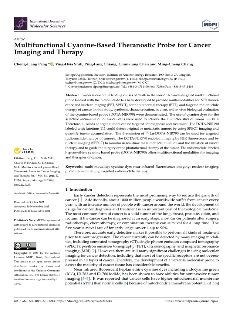 Multifunctional Cyanine-Based Theranostic Probe For Cancer Ima1ging and ...
