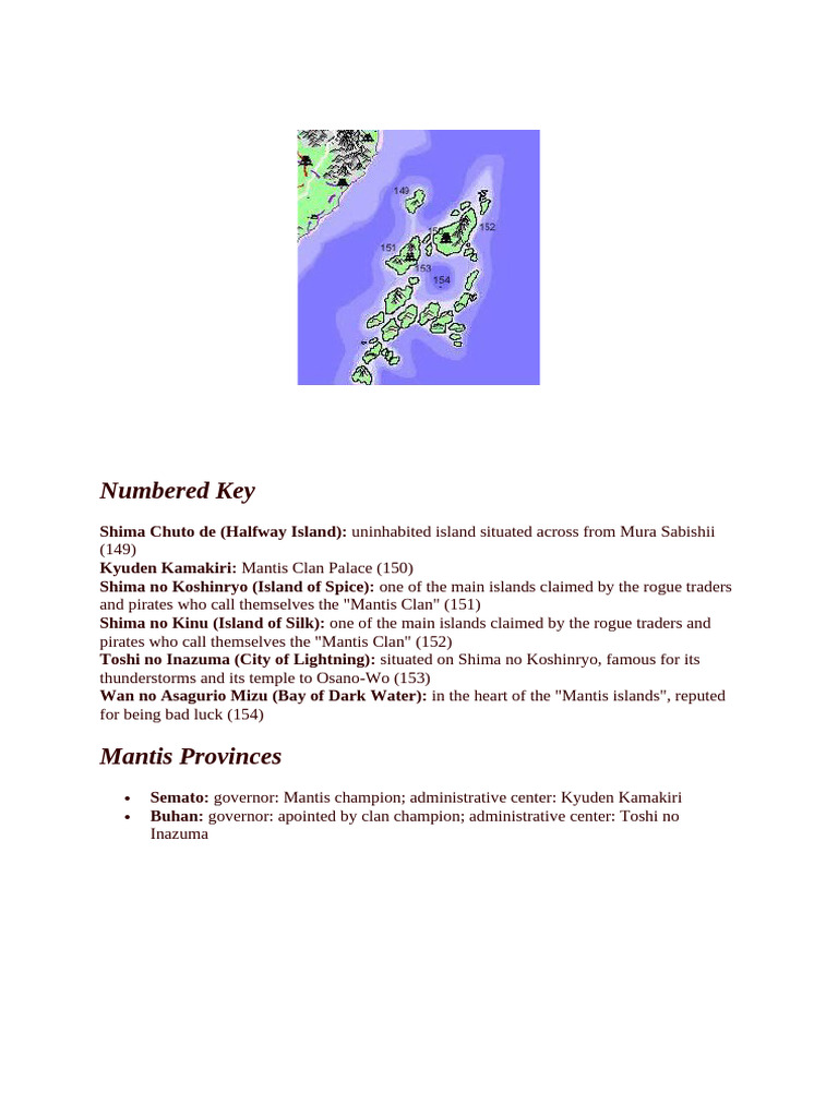 Mantis Clan Islands and Provinces | PDF