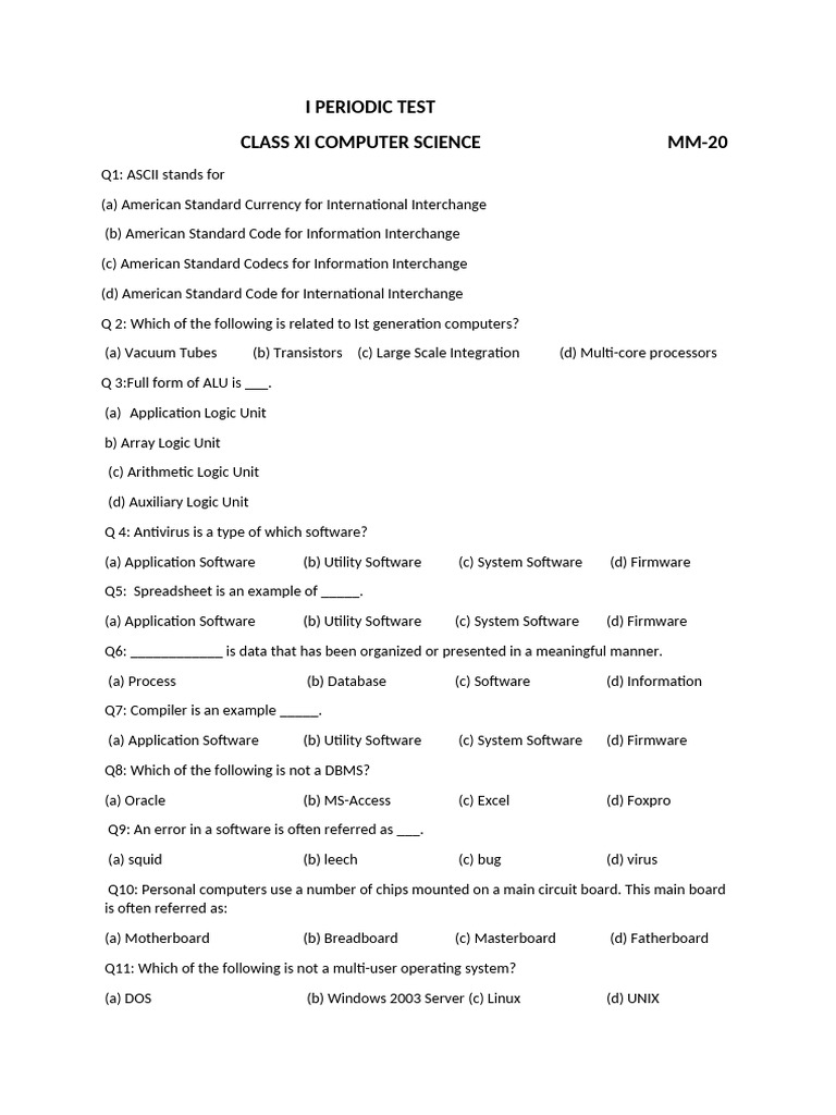 Class XI Computer Science Test Questions | PDF | Databases | Integrated ...