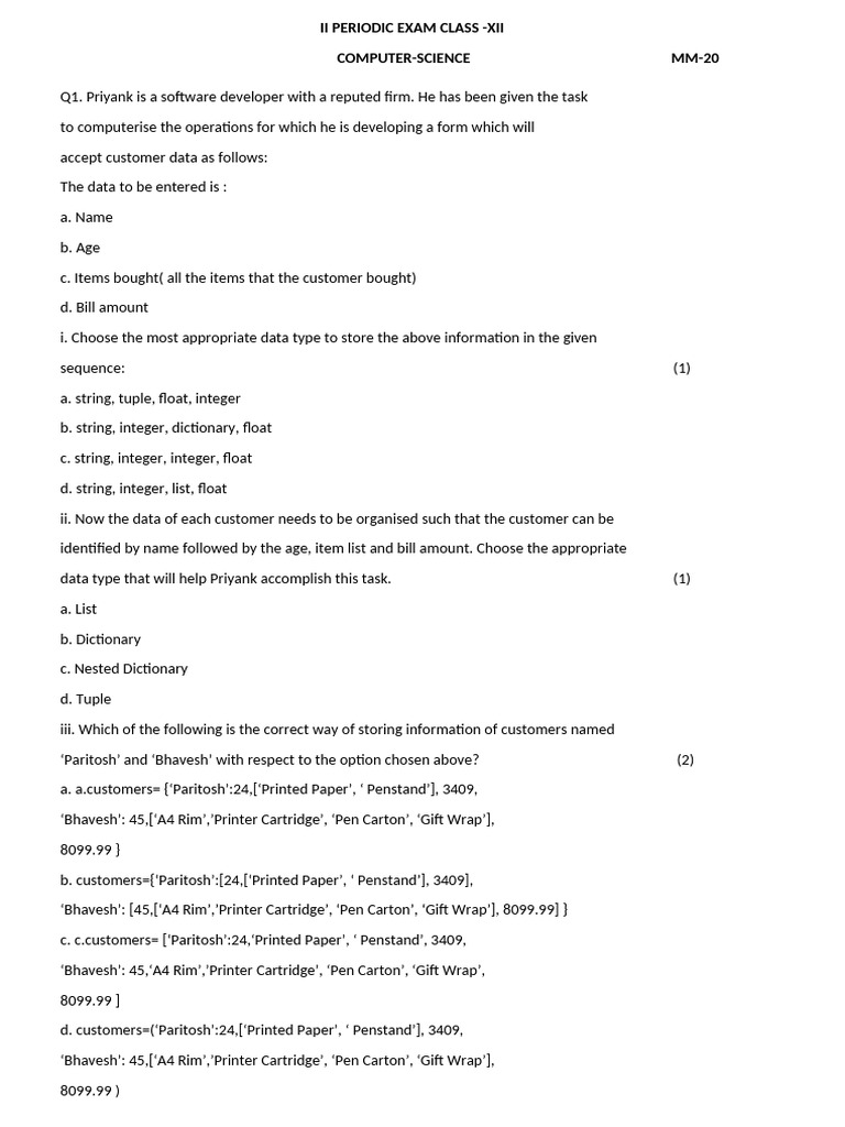 II PERIODIC EXAM CLASS | PDF | Printer (Computing) | Computer Programming