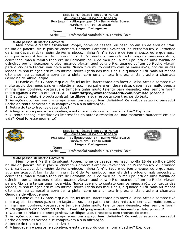 Exemplo de relato pessoal (1) | PDF