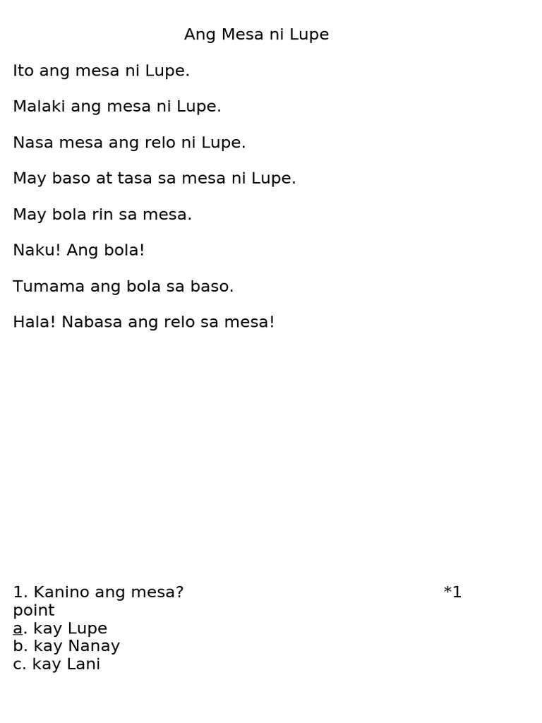 Ang Mesa Ni Lupe | PDF