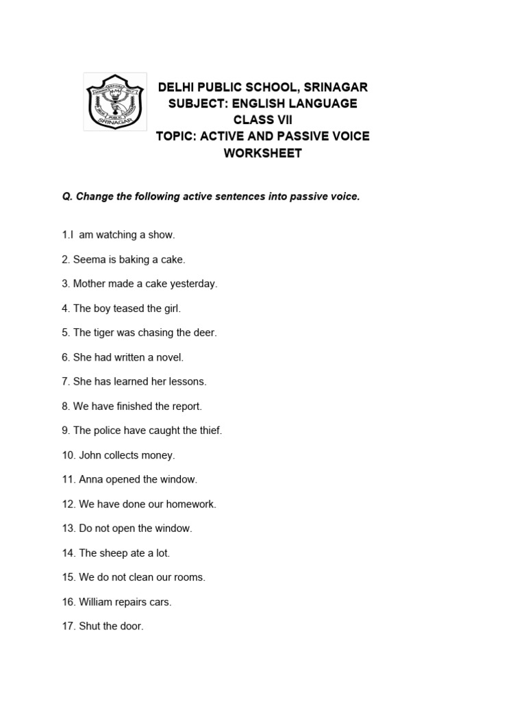 Active and Passive Worksheet | PDF