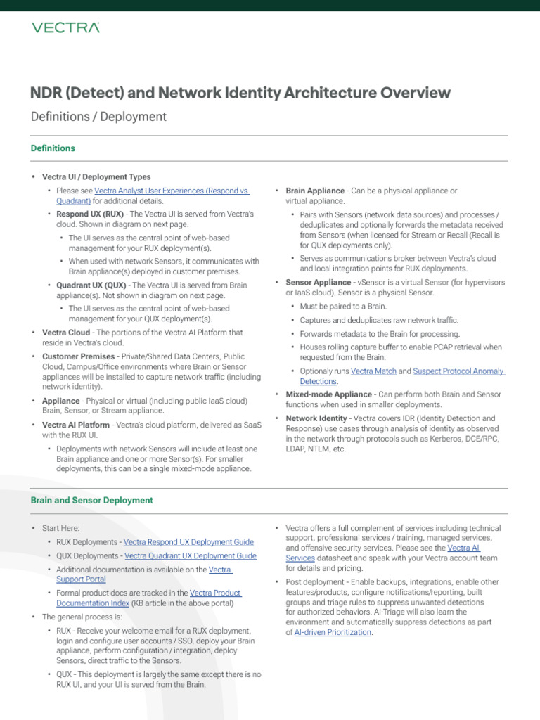 Vectra NDR and Network Identity Architecture | PDF | Computer Network | Proxy Server