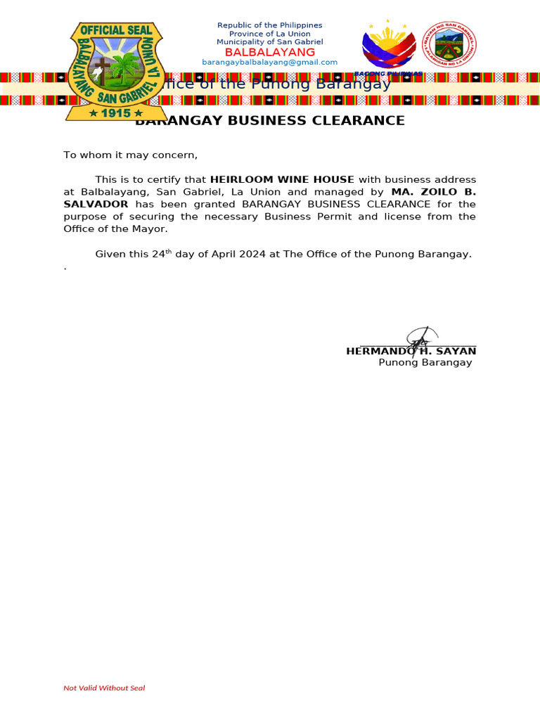 Barangay Business Clearance | PDF