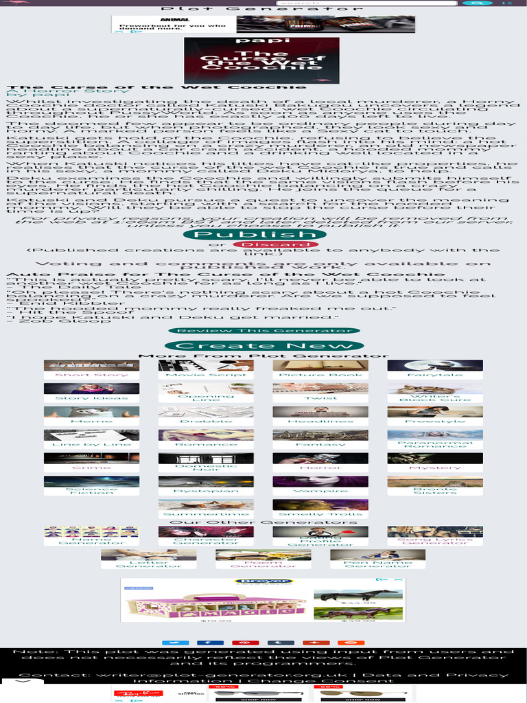The Curse of the Wet Coochie Horror Plot Generator | PDF