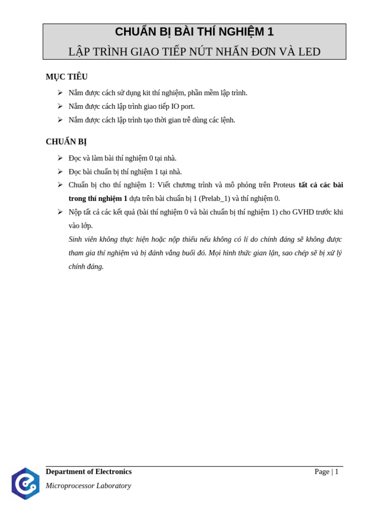 Vi-Xu-Ly 2 VXL 2022 Lab 1 Ver2 | PDF