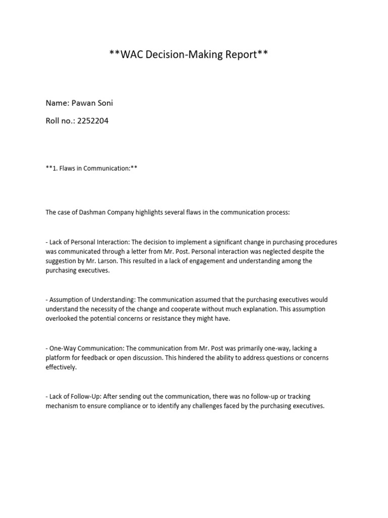WAC Decision-Making Report | PDF | Communication