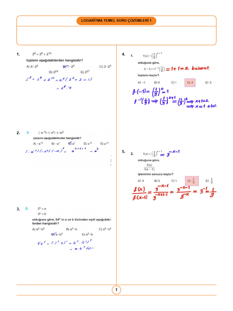 LOGARİTMA TEMEL SORU ÇÖZÜMLERİ 1 | PDF