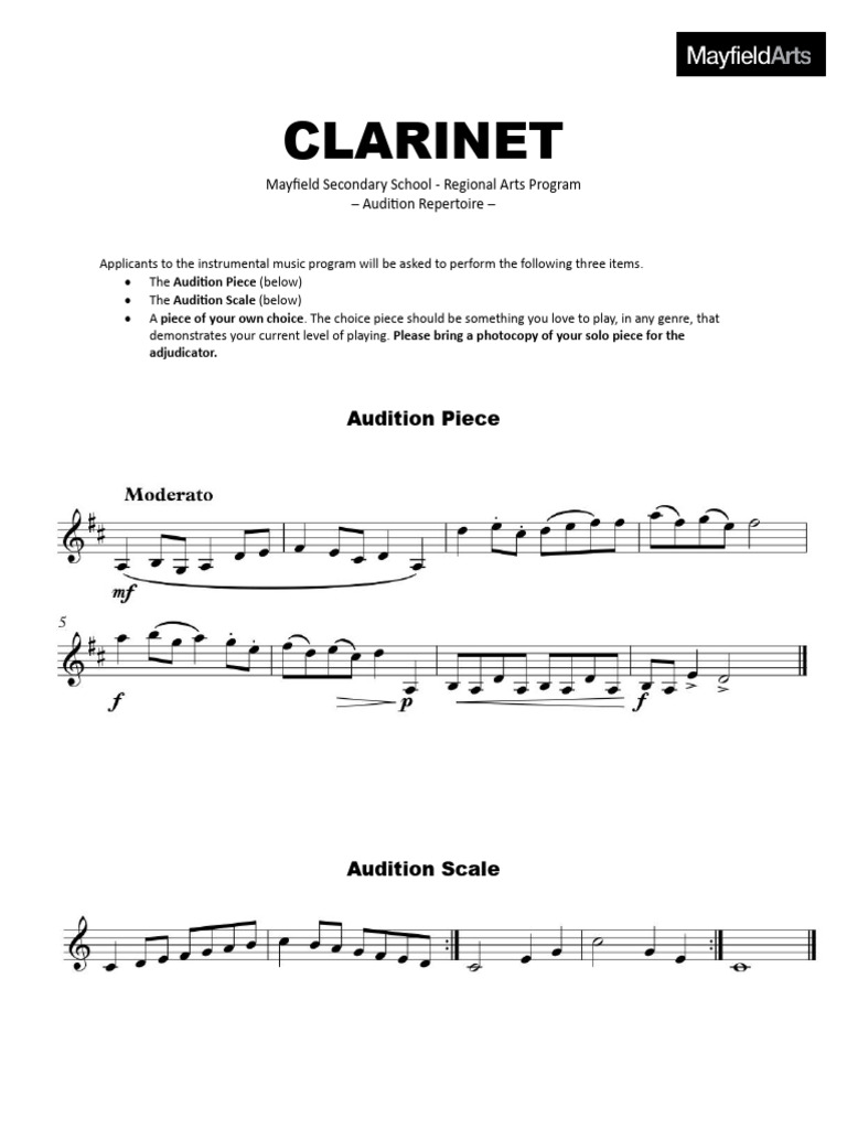 Clarinet - Music Audition Material | PDF | Audition | Musical Instruments