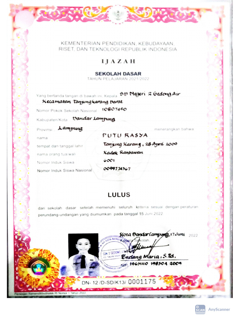 PUTU RASYA. IJAZAH SD | PDF