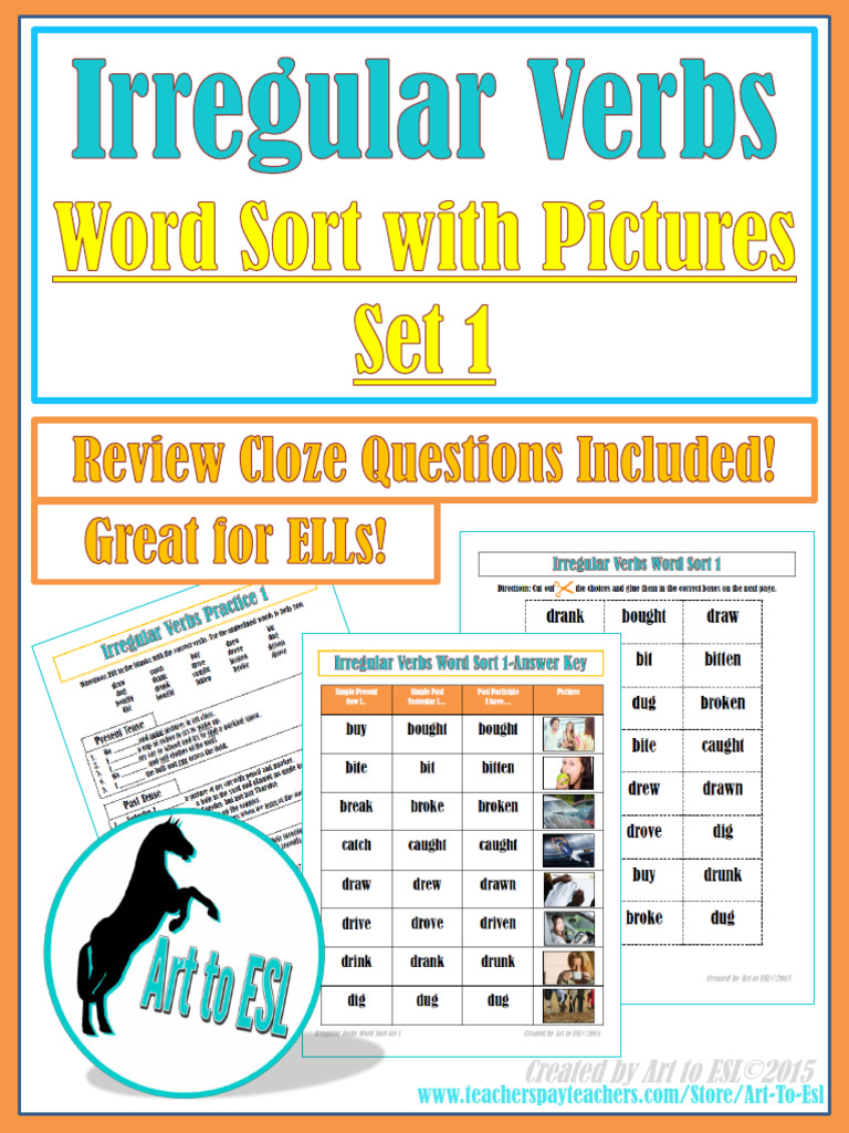 Irregular Verbs Word Sort 1 With Picturesand Cloze Review Questions ...
