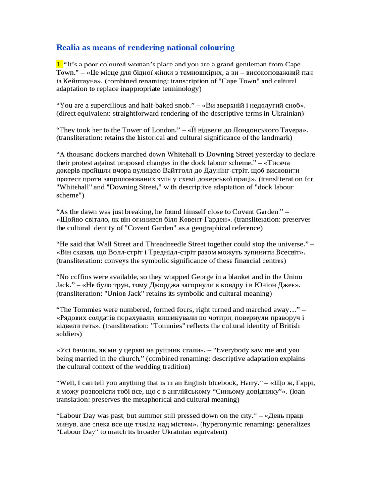 Realia As Means of Rendering National Colouring | PDF