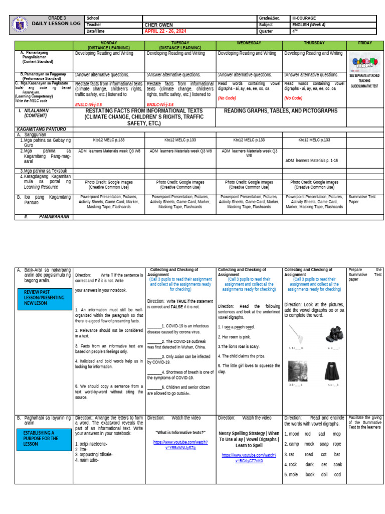 Q4_DLL_ENGLISH3_WEEK-4 | PDF | English Language | Consonant