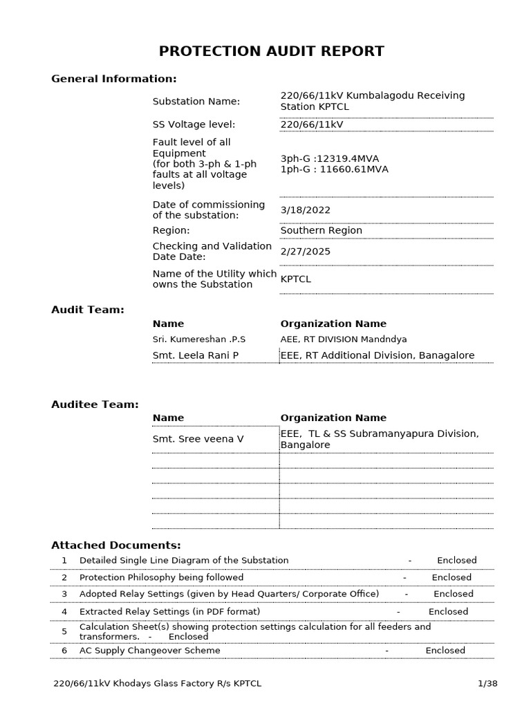 Model Protection Audit Formats of KMG1 | PDF | Relay | Transformer