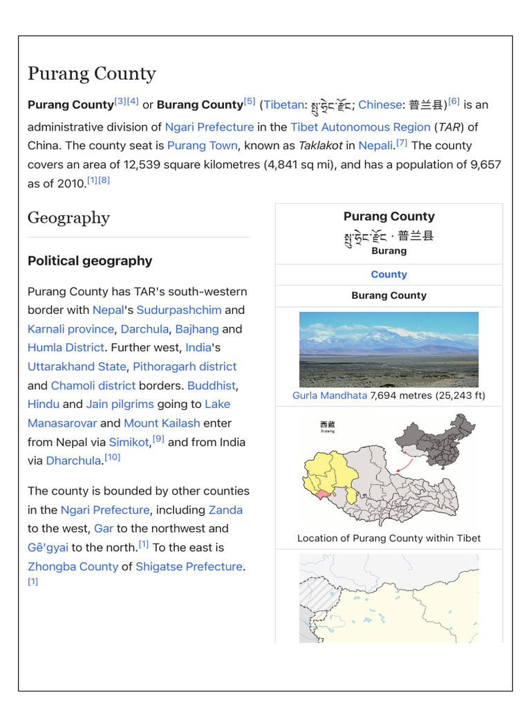 Overview of Purang County, Tibet | PDF