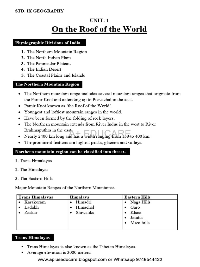 A+ Blog-Std-9-Social Science-Ii-Chapter-1-On The Roof of The World-Question and Answers (Em ...