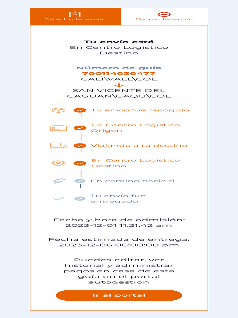 Seguimiento Envío: Cali a San Vicente | PDF