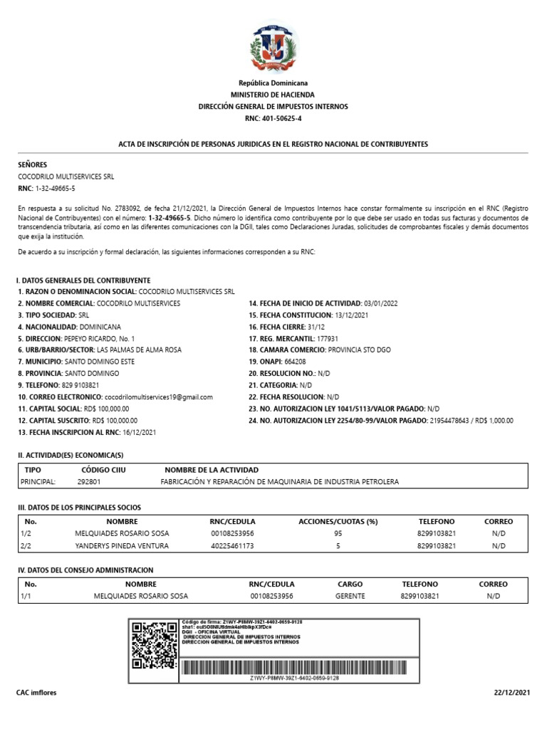 Acta Inscripción RNC | PDF | Impuestos