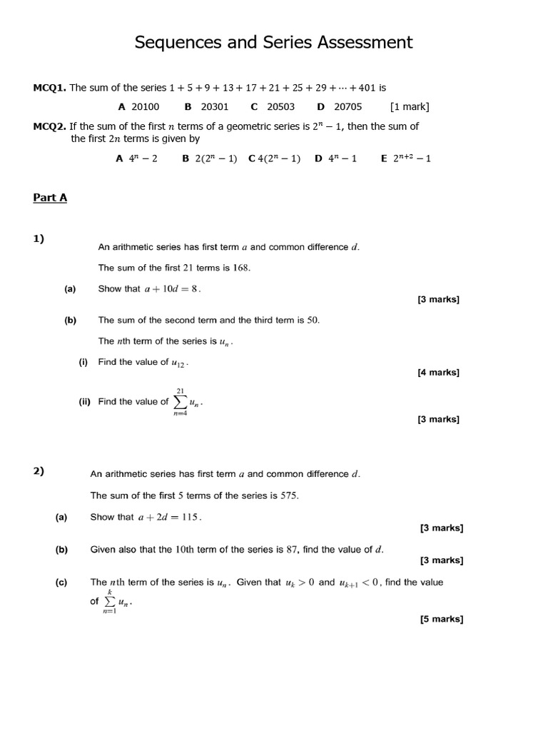 Sequences and Series Quiz | PDF