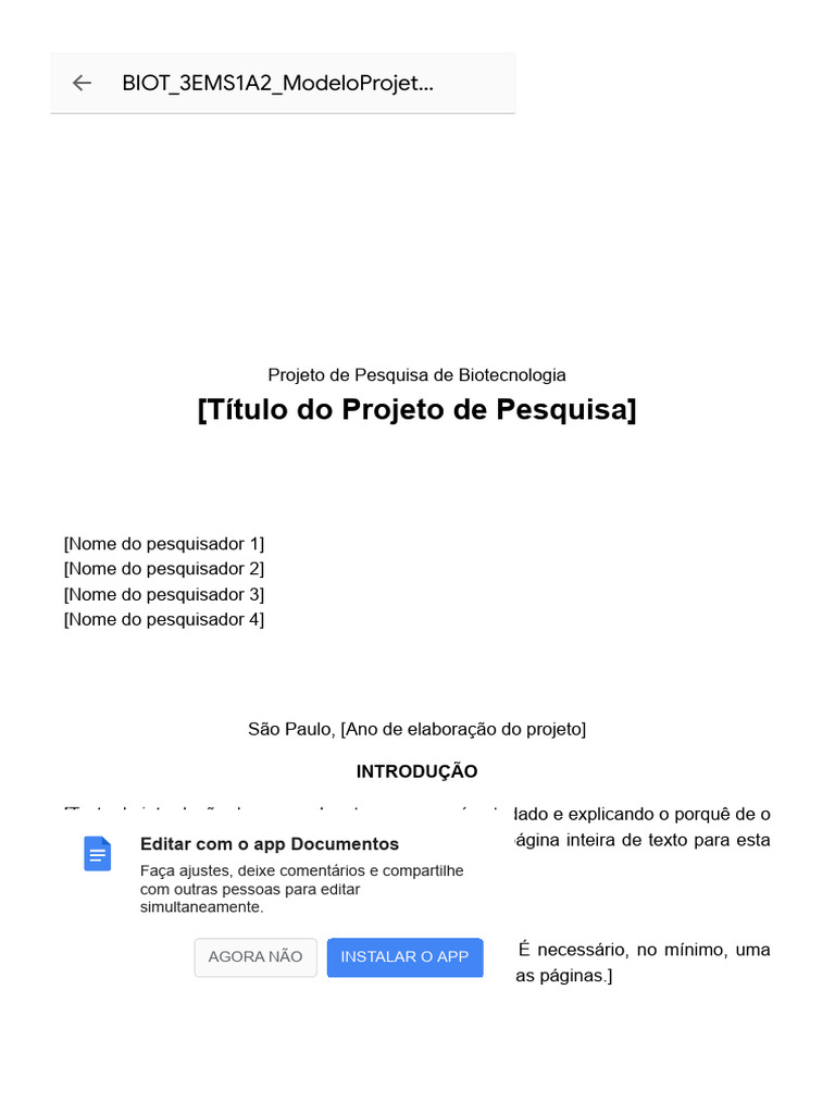 BIOT 3EMS1A2 ModeloProjetoPesquisa | PDF