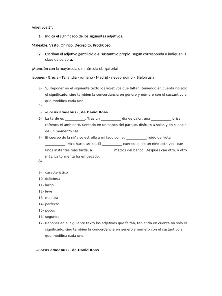 Adjetivos: Definición y Ejercicios | PDF