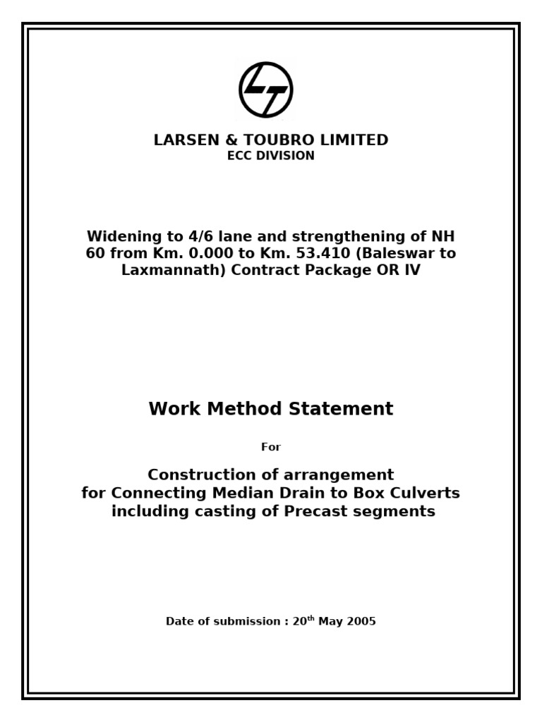 WMS For Precastmedian Drain Connection With Box Culvert | PDF | Precast ...