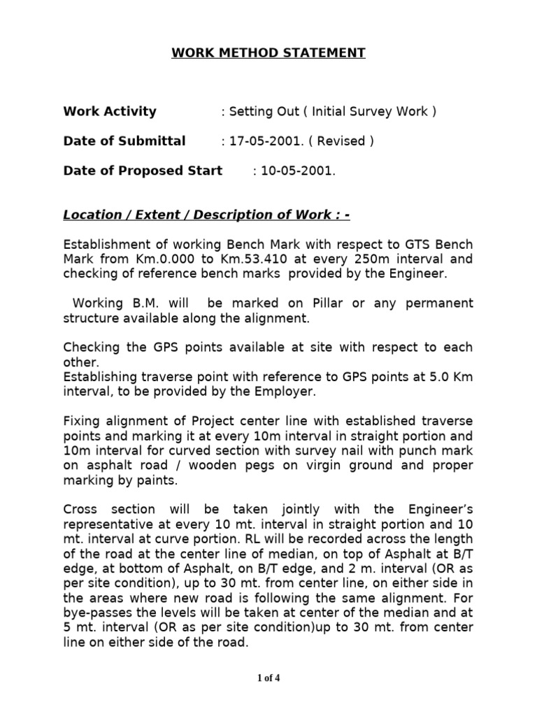 Initial Survey Work Method Statement | PDF | Surveying