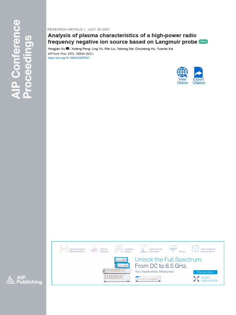 Analysis of Plasma Characteristics of A High-Power Radio Frequency Negative Ion Source Based On ...