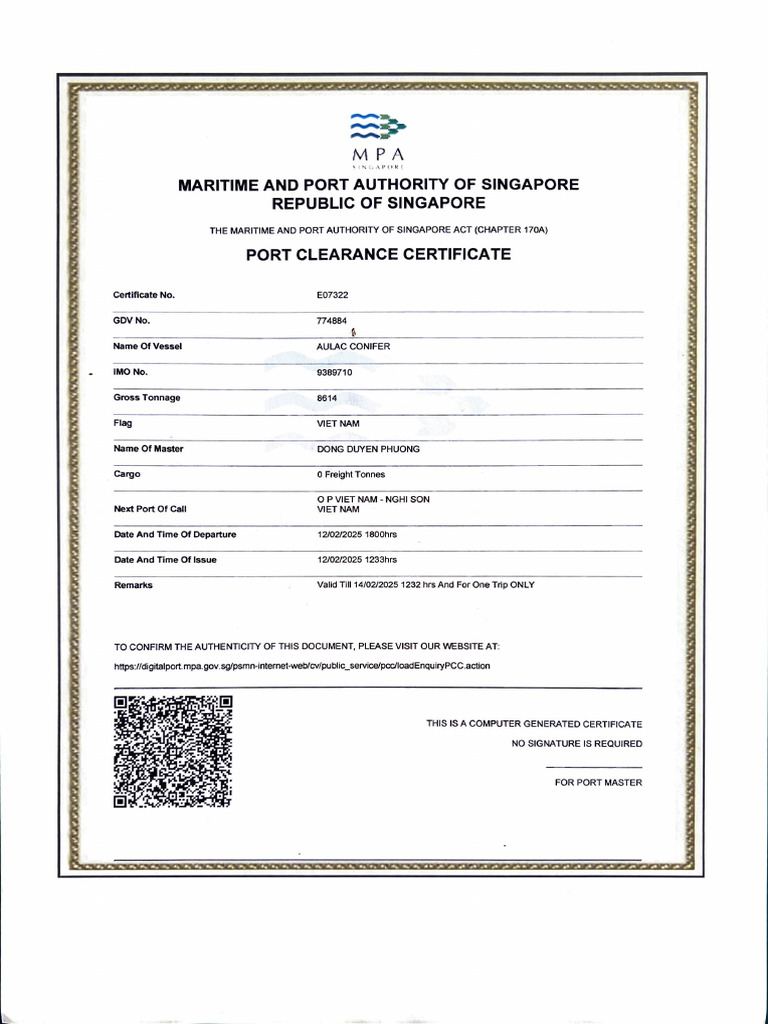 Port Clearance Certificate Details | PDF