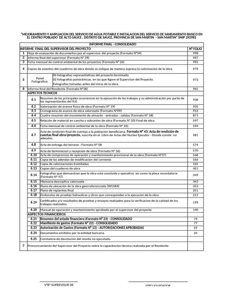 Check List - Informe Consolidado Final de Obra - Etapa Ejecucion | PDF