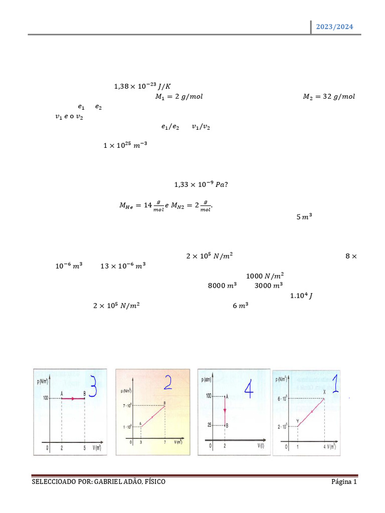 Exercícios de Física TCM, Trab e Ener - Interna Gás Ideal | PDF | Gases | Temperatura