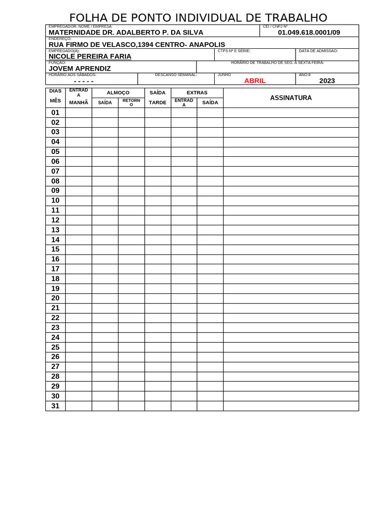 Folha de Ponto IndividuLKAMILLA | PDF