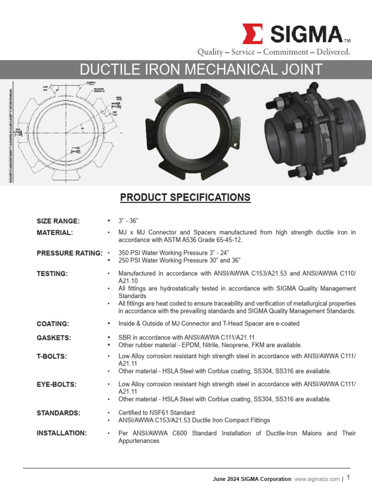 Sigma MJ Connector Specifications | PDF | Pipe (Fluid Conveyance) | Nut ...