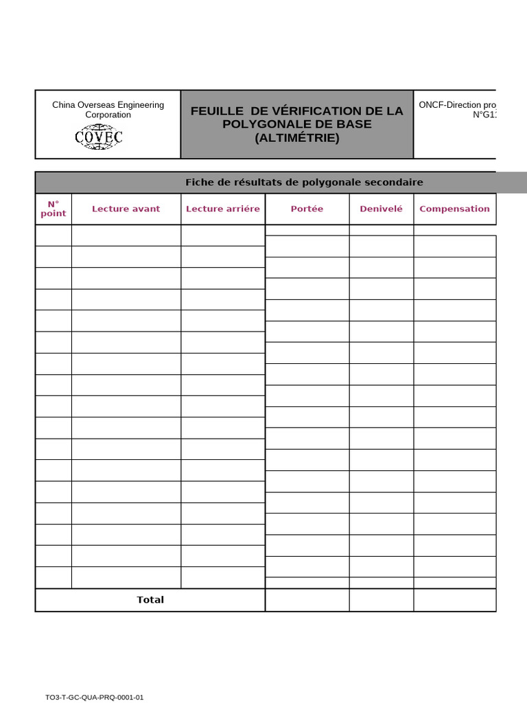 Feuille de vérification polygonale altimétrique | PDF