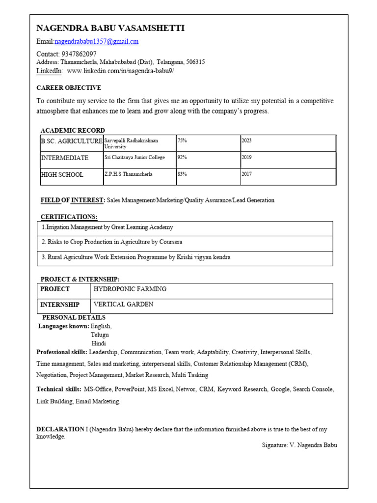 Nagendra Babu Resume. | PDF