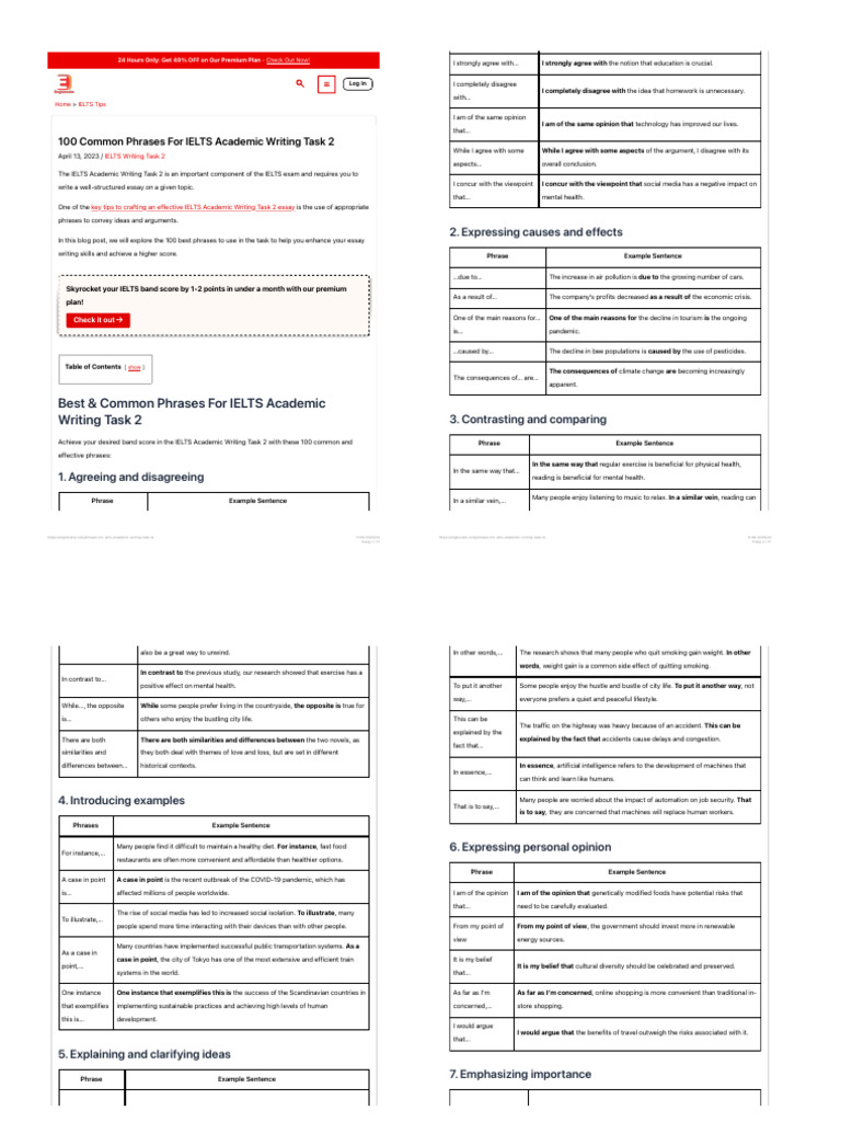100 Common Phrases For IELTS Academic Writing Task 3 | PDF | Climate ...